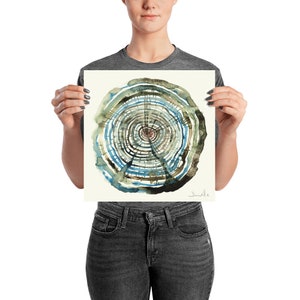 Oak Tree Rings, Large Wall Art, Watercolour Print, Log Wall Art ...