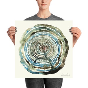 Oak Tree Rings, Large Wall Art, Watercolour Print, Log Wall Art ...
