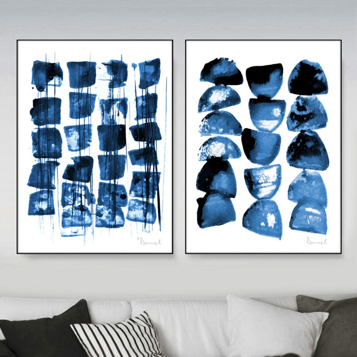 Abstract Art Print Set 2 Navy Blue Abstract Digital - Etsy