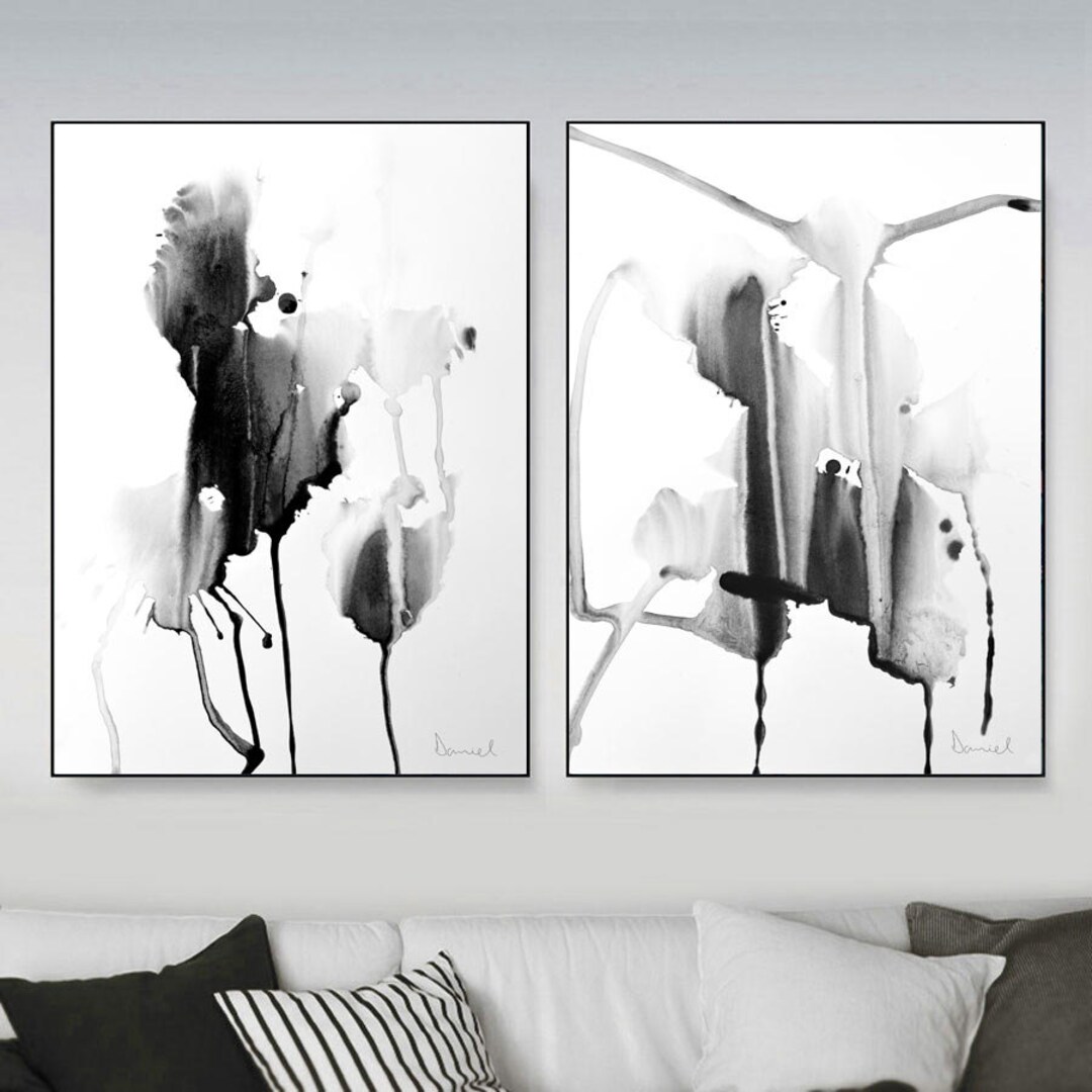Abstract Art Print Set, 2 Black Ink Abstract, Digital Downloads ...