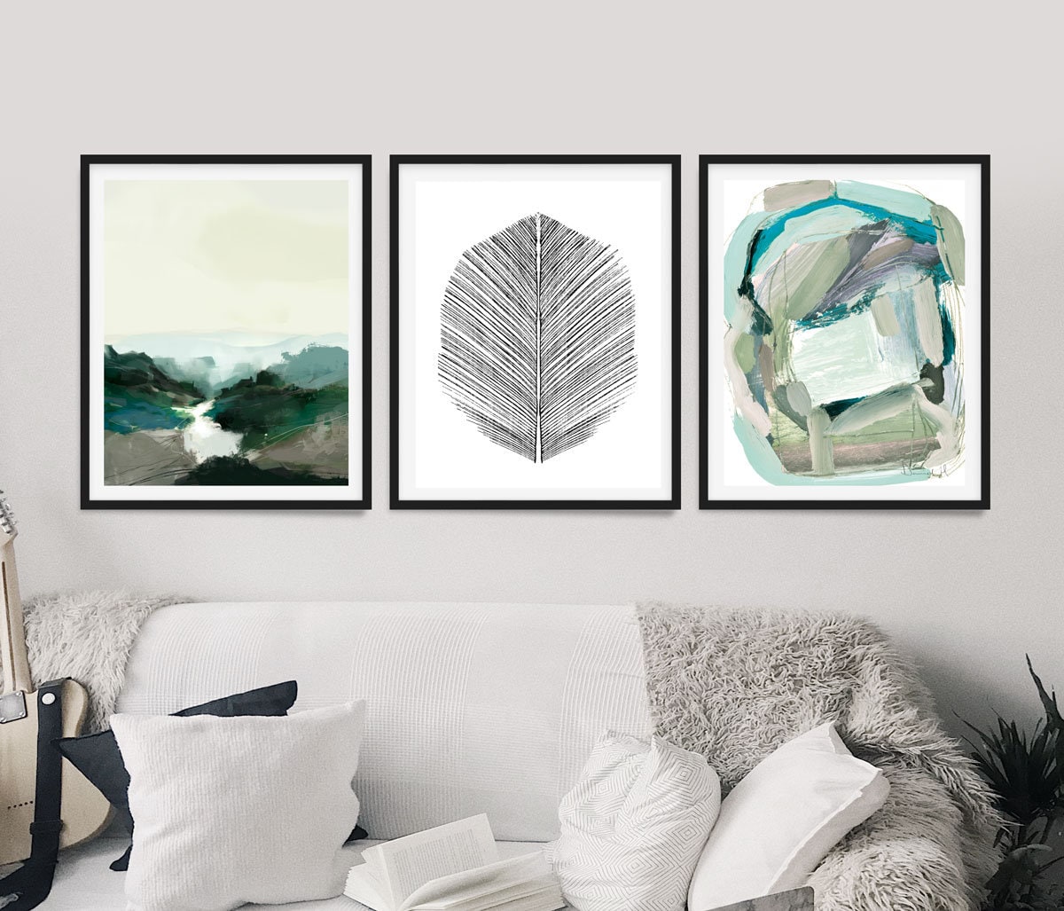 Abstract Art Print Set Set of 3 Prints Green Wall Art | Etsy