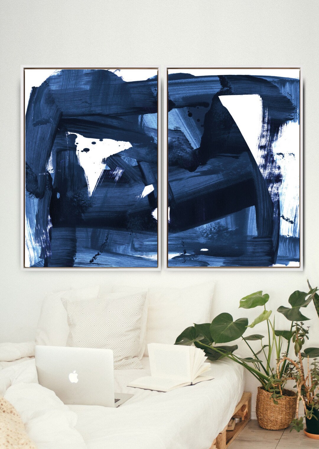 Navy Blue Abstract Art Print Set: 24x36 Large Wall Art (digital ...
