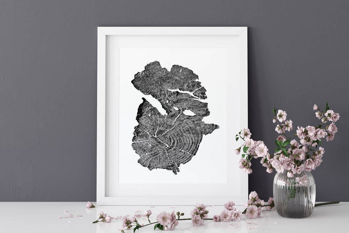 Tree Ring Tree Ring Print Log Print Black and White | Etsy