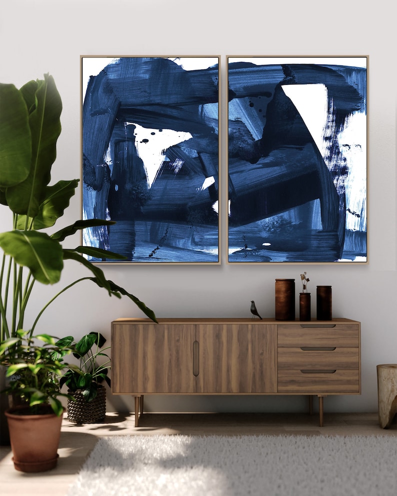 Abstract Art Print Set Set of 2 Prints Navy Blue Art | Etsy