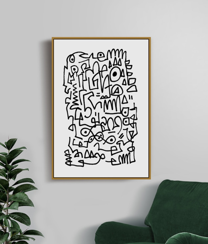 Minimalist Line Art Abstract Print: Black and White (digital Download ...