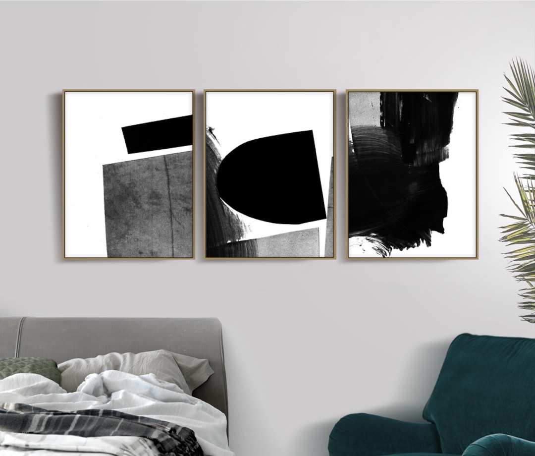Set of 3 Prints, 3 Black & White Abstract Art, Printable Abstract ...