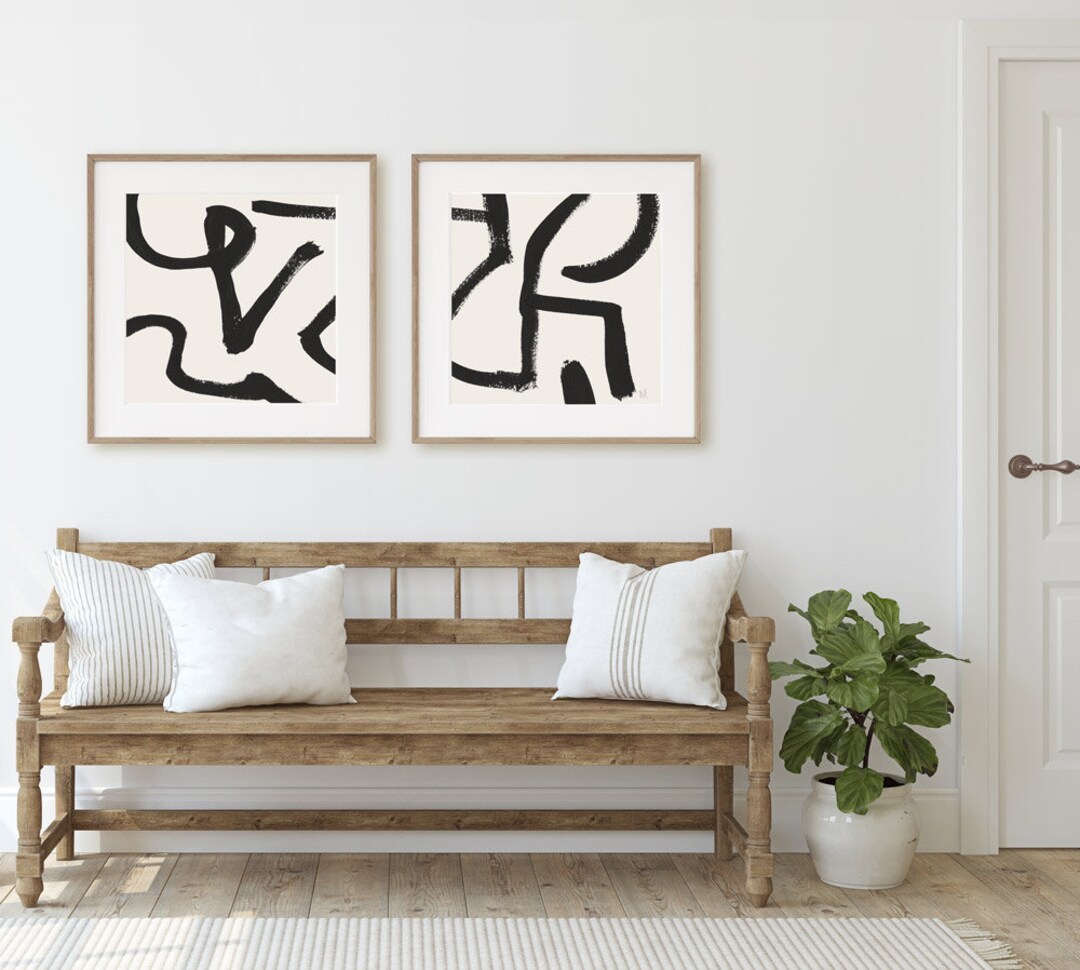 Abstract Art Print Set, Set of 2 Prints, Black and White Printable ...