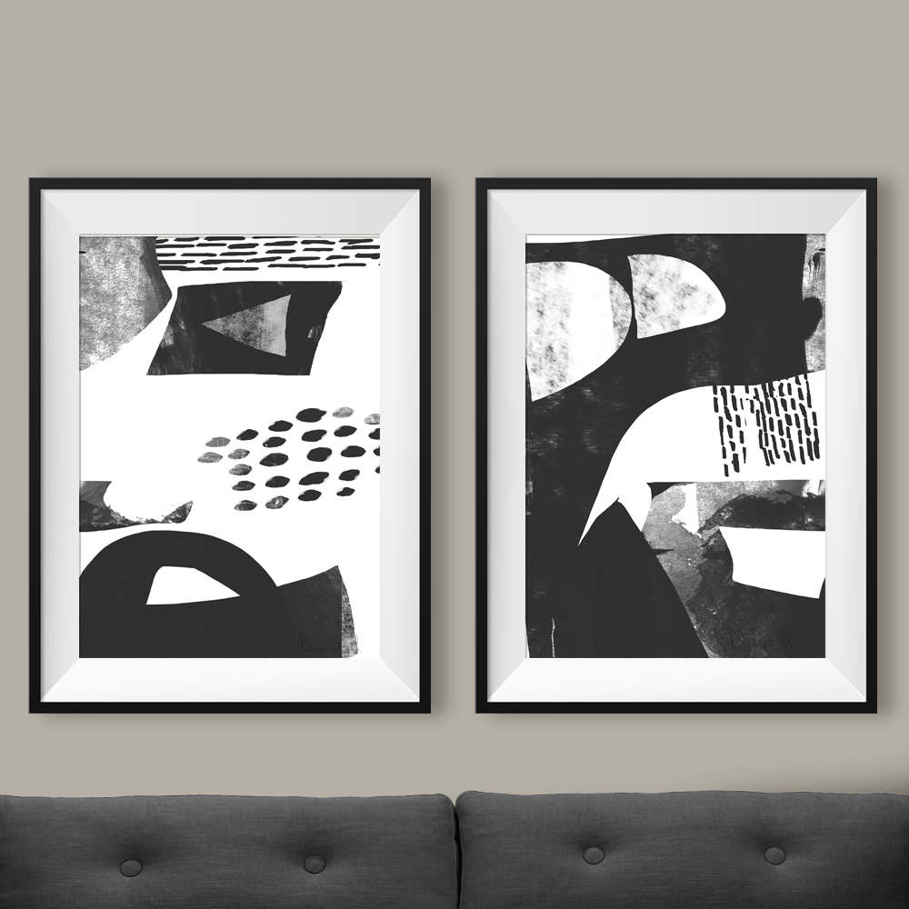 Set of 2 Prints 2 Black & White Abstract Art Printable | Etsy