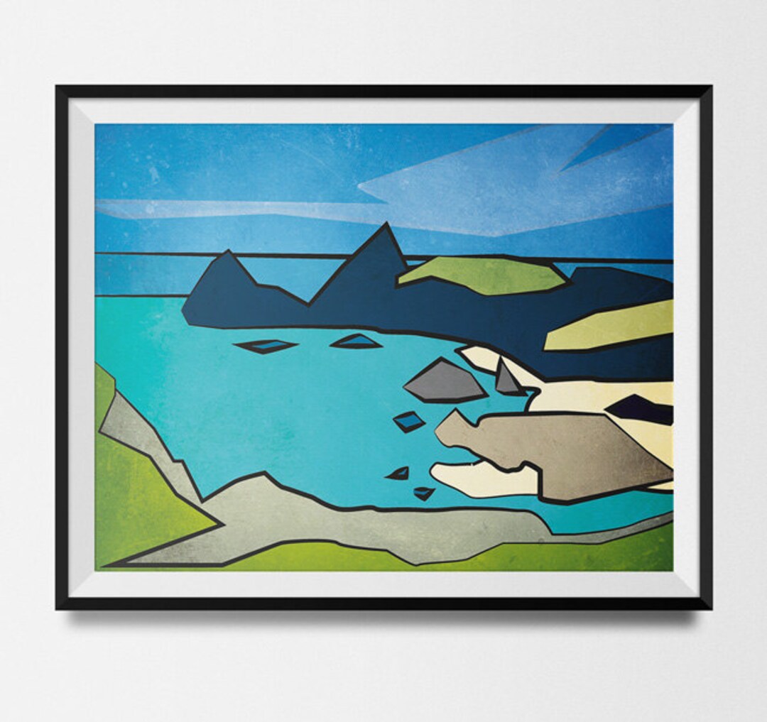 Cornwall Print, Beach Print, Printable Abstract Cornwall, England, Ink ...