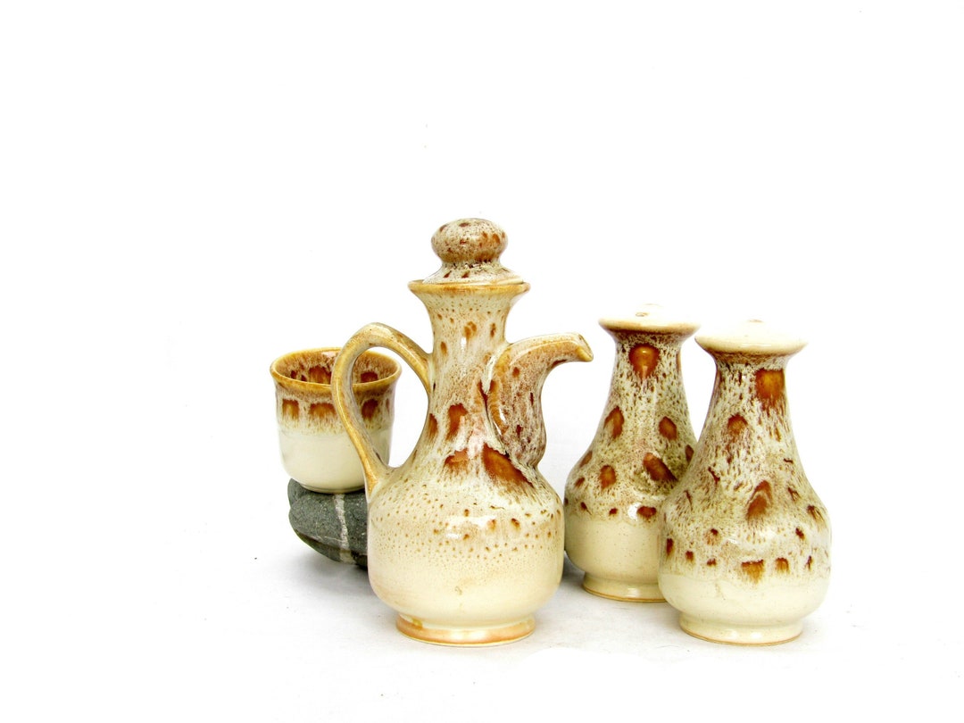 Fosters Pottery Cruet Set - Vinaigrette Jug Salt & Pepper Shakers and ...