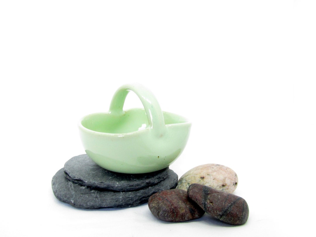 Vintage Denby Studio Pottery Posy Basket Spring Dawn Green Glaze ...