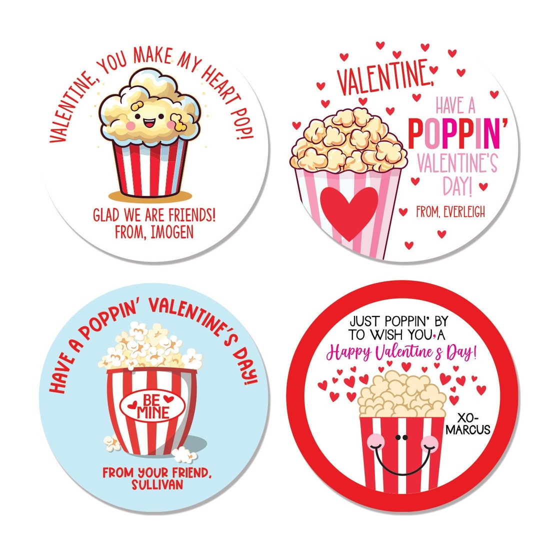 Popcorn Custom Valentine Day Sticker Personalized Name Have a Poppin ...