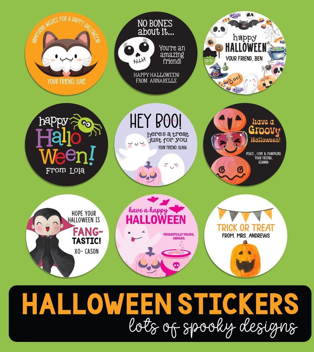 Custom Halloween Stickers, Kids Candy Treat Stickers, Halloween ...