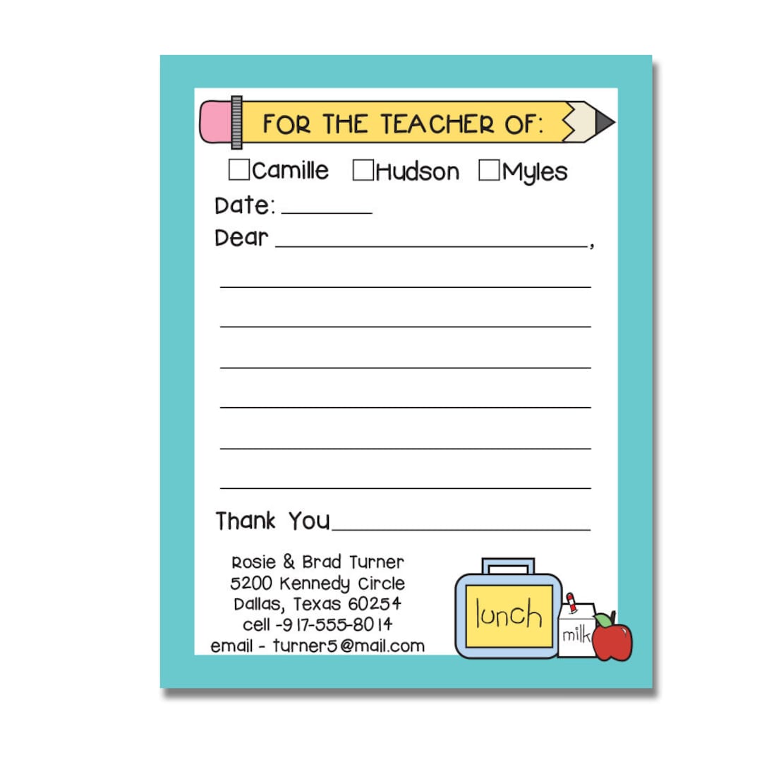Notes From School, From the Parent Of, for the Teacher of Notepad, Back ...