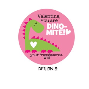 Personalized Valentine Sticker, Dinosaur Valentines Day Treat Bag Label ...
