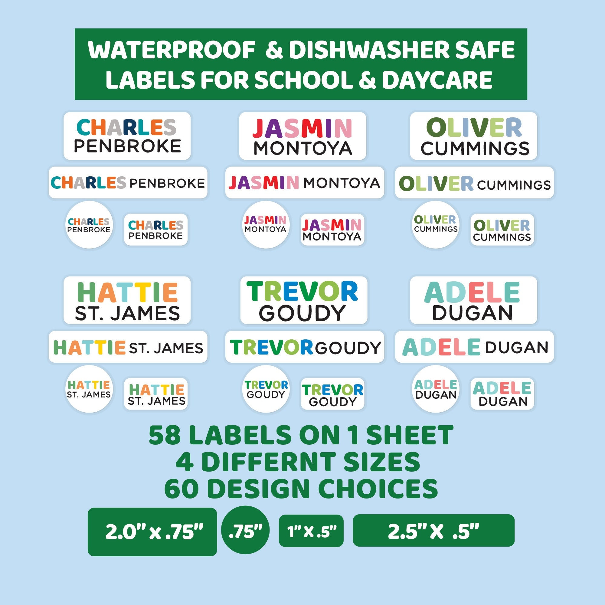 58 School Supply Labels Variety Sizes - Waterproof Dishwasher Safe ...