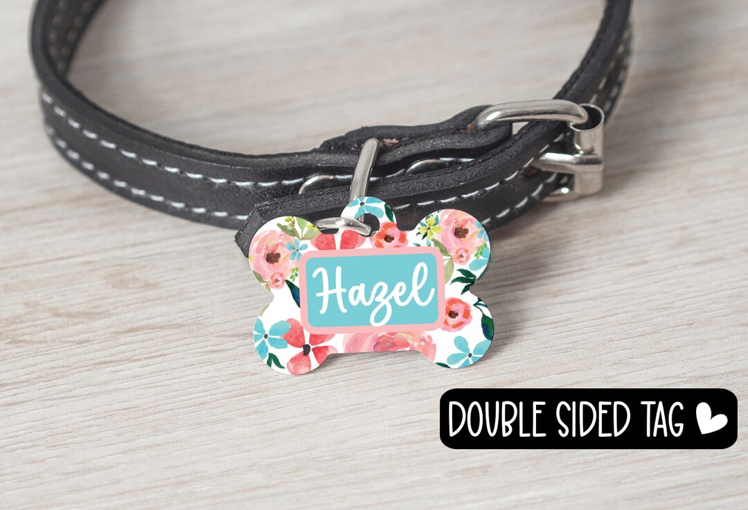 Floral Dog Tag, Personalized Dog Tag, Double Sided Pet ID Dog Tag ...