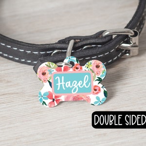 Floral Dog Tag, Personalized Dog Tag, Double Sided Pet ID Dog Tag ...