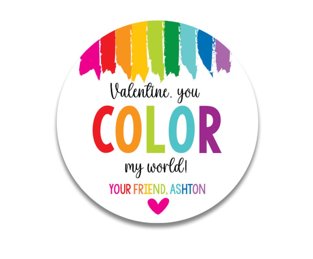 Custom Valentine Stickers, Color My World Crayon and Paint Valentine ...