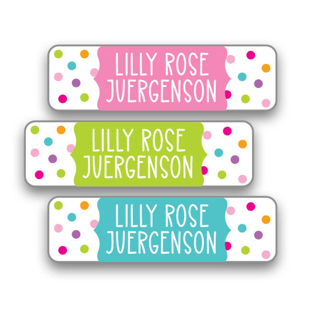 Mini Name Labels, Waterproof Personalized Skinny Stickers, Polka Dot ...