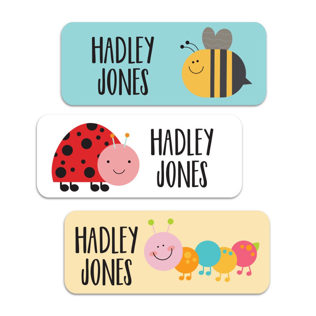 30 Personalized Name Labels, Cute Bug Stickers, Ladybug, Caterpillar ...