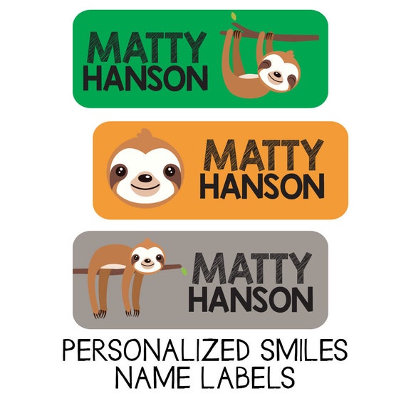 Sloth Name Labels Daycare Labels Back to School Stickers - Etsy