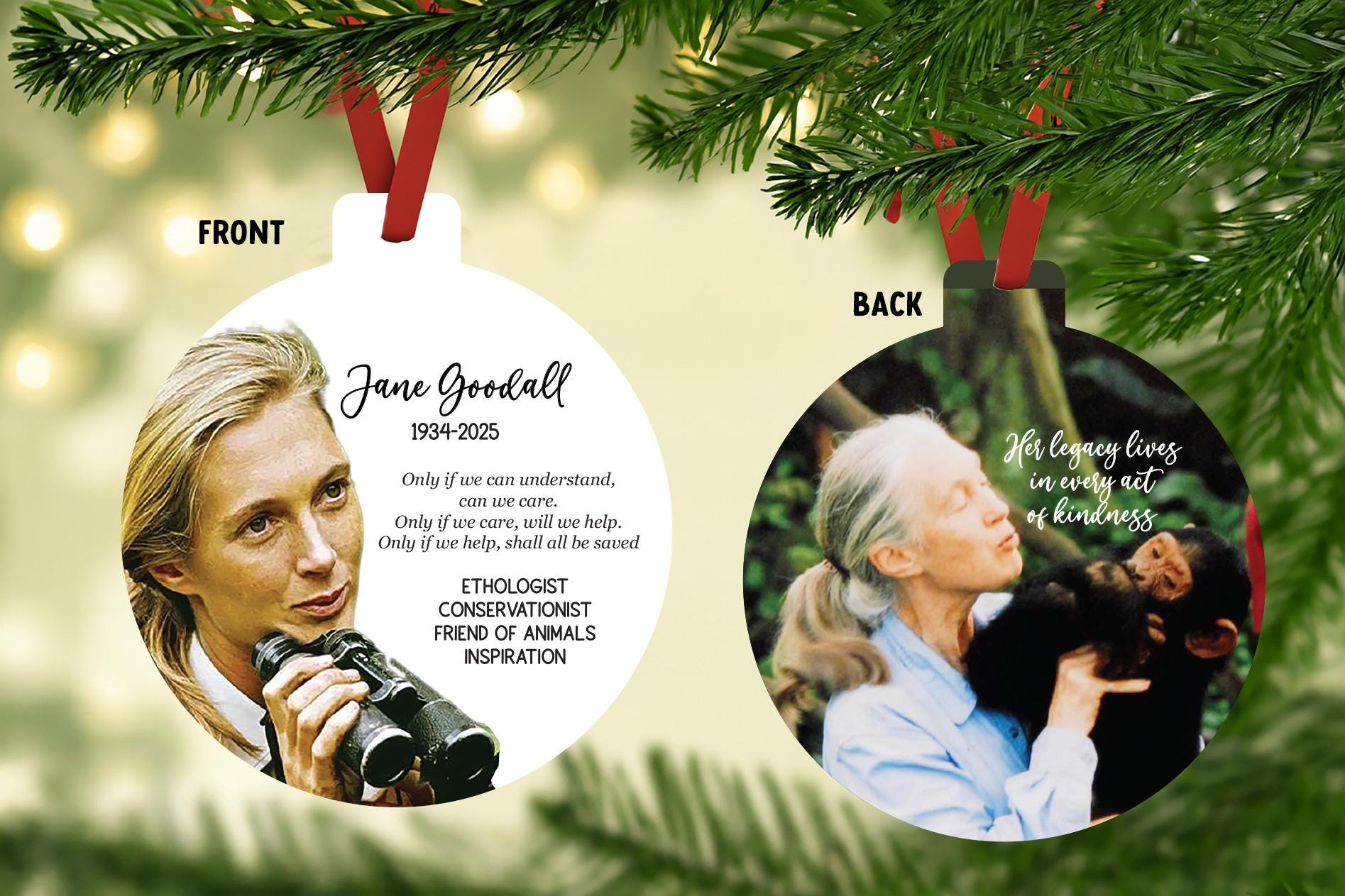 Jane Goodall Memorial Ornament 2025 | Tribute Keepsake Gift ...