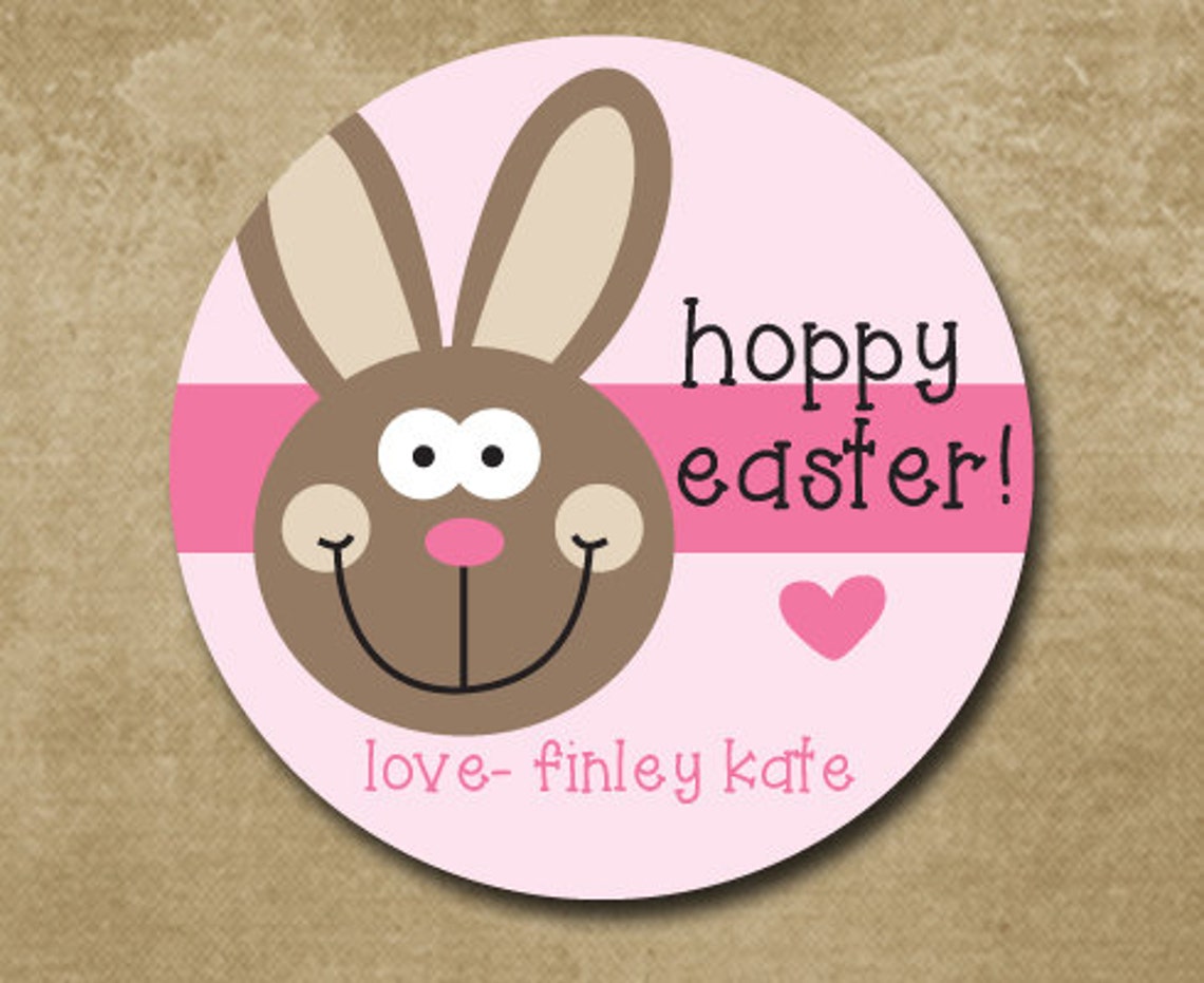 Easter Stickers, Personalized Round Easter Gift Labels, Easter Bunny ...