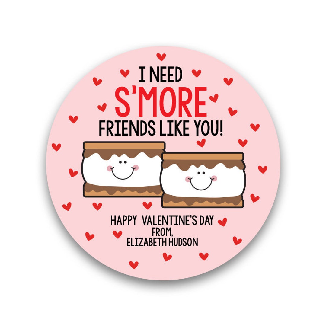 S'mores Valentine Stickers, Labels, Treat Bag Stickers for Classroom ...