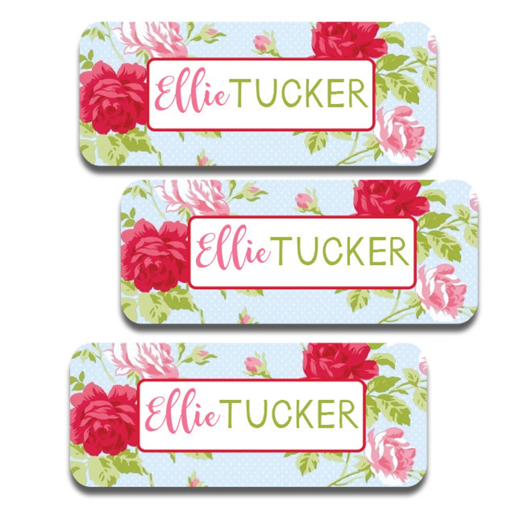 Personalized Girl Name Labels, Floral Waterproof Stickers, Rose, Trendy ...