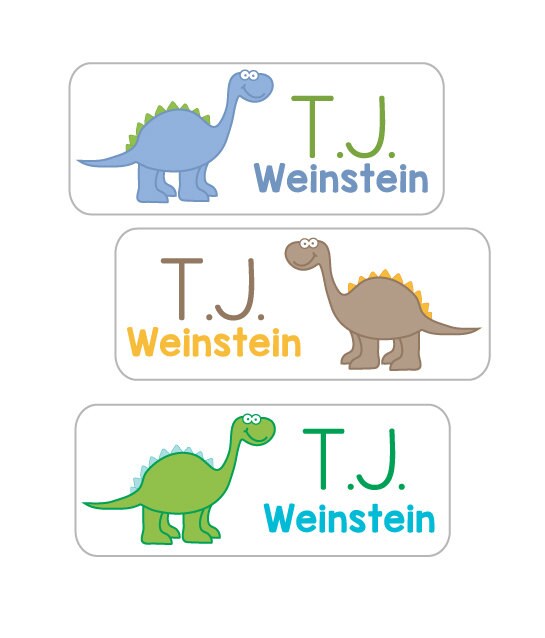 Dinosaur Name Stickers, 30 Personalized Dino Stickers, Dishwasher Safe ...