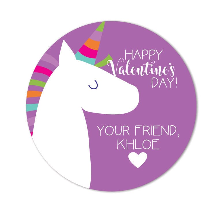 Unicorn Valentine's Day Stickers for treat bags Valentine | Etsy