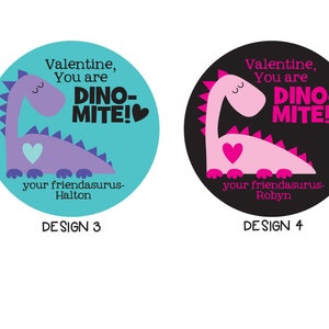 Personalized Valentine Sticker, Dinosaur Valentines Day Treat Bag Label ...