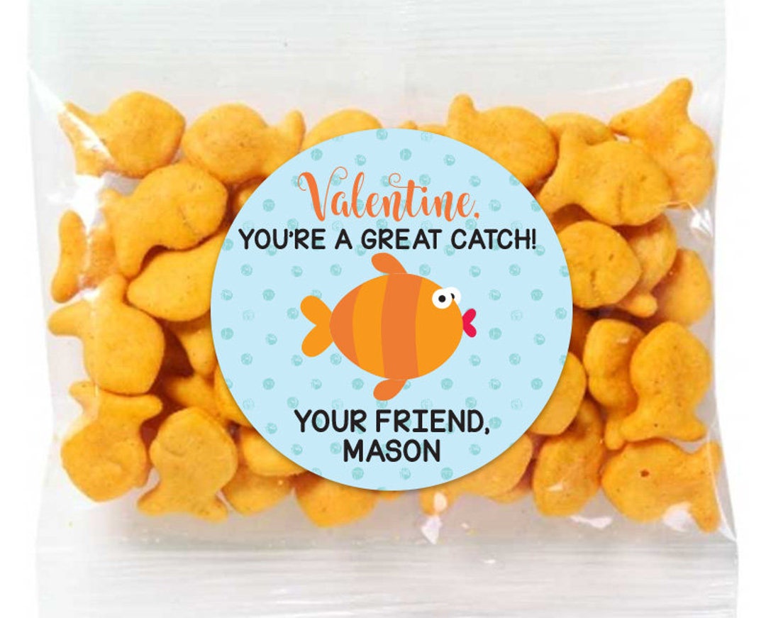 Great Catch Valentine Stickers, Treat Favor Bag Stickers for Valentines ...