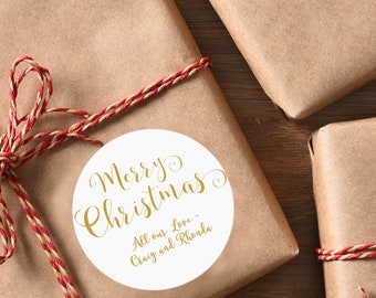 Gold Christmas Gift Labels Script Merry Christmas Custom Tags Holiday ...