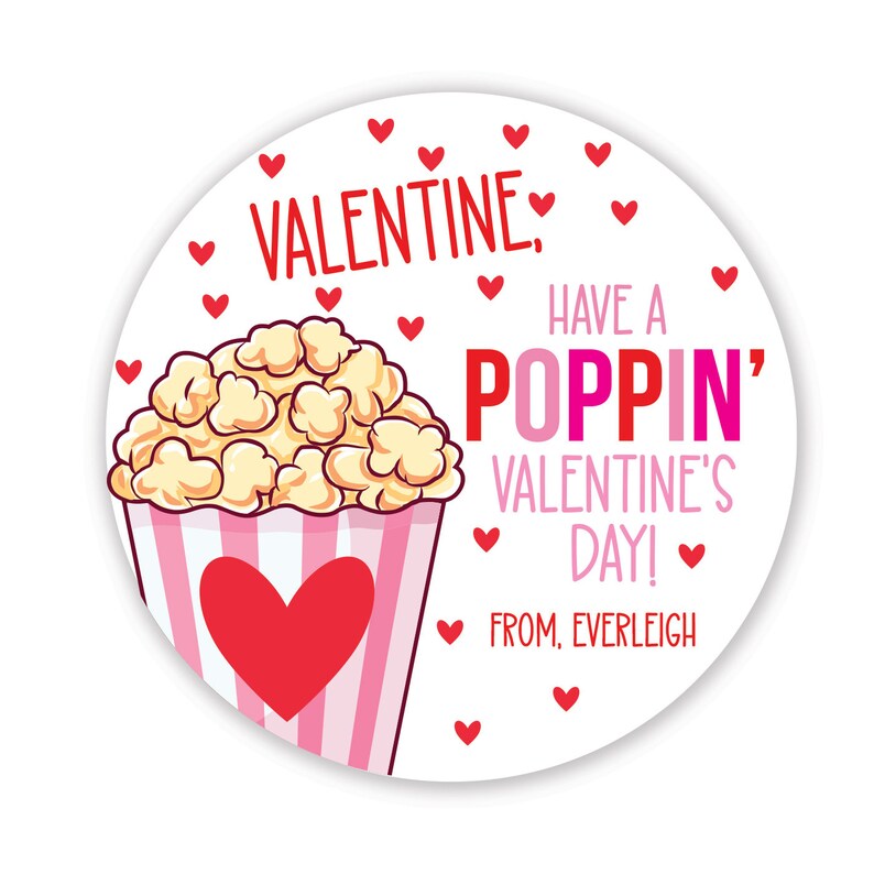 Popcorn Custom Valentine Day Sticker Personalized Name Have a Poppin ...