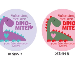 Personalized Valentine Sticker, Dinosaur Valentines Day Treat Bag Label ...