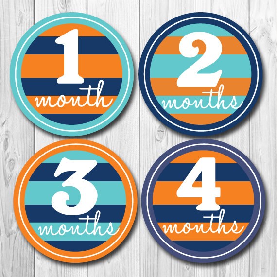 Baby Monthly Stickers for Boys Orange and Teal Months 1-12 | Etsy