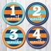 Blue and Gray Monthly Baby Stickers, Boy or Girl, Baby Month Stickers ...