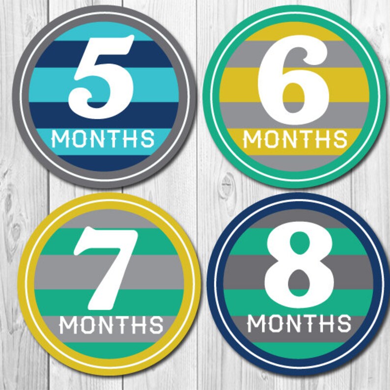Boy Stripes Monthly Stickers Baby Boy Month Stickers Baby | Etsy
