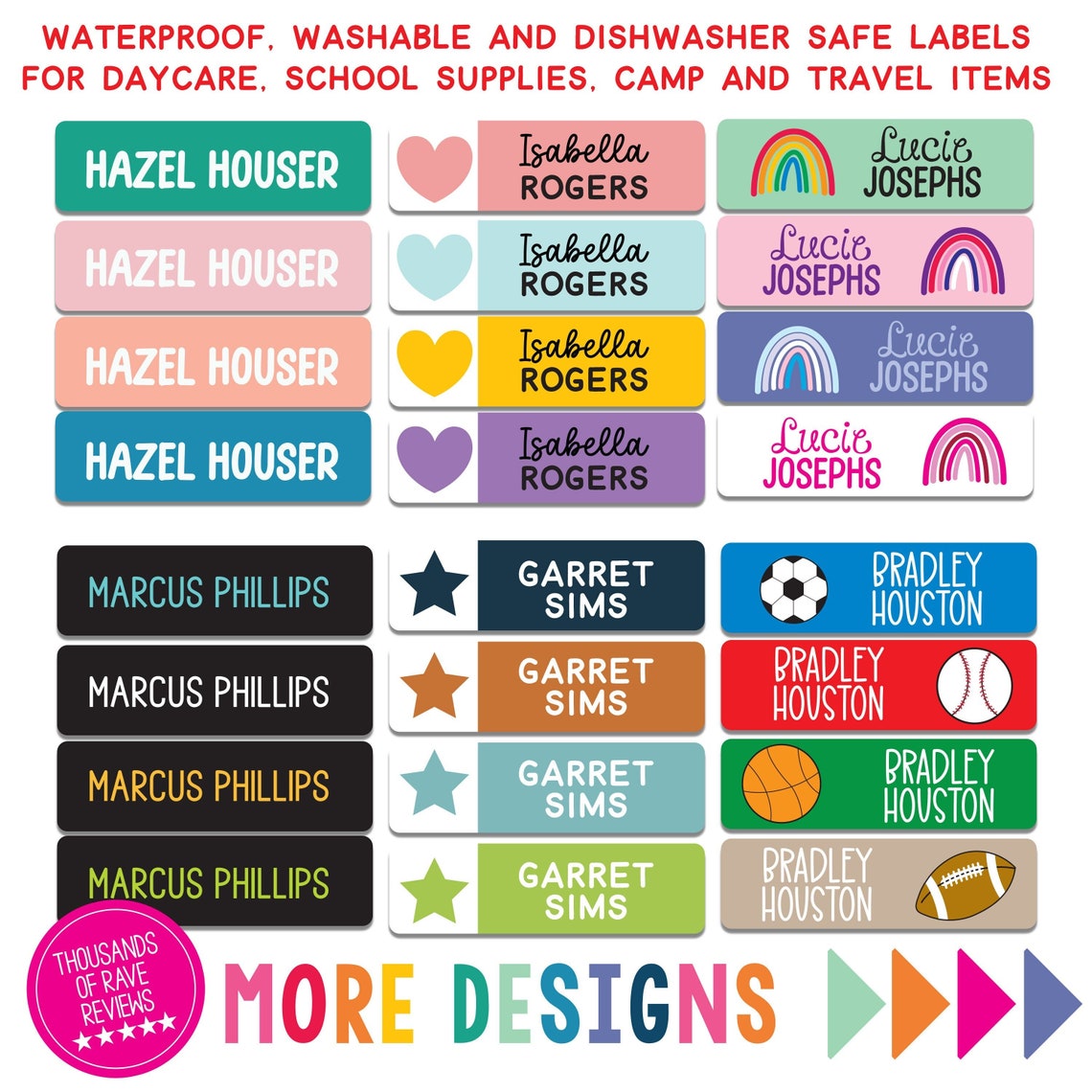 Daycare Labels, Skinny Name Labels for School Supplies, Dishwasher Safe ...
