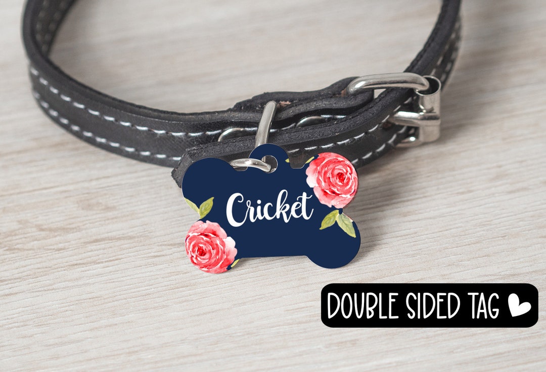 Girl Pet ID Tag, Personalized Floral Dog Tag, Rose Flower Dog ID Tag ...