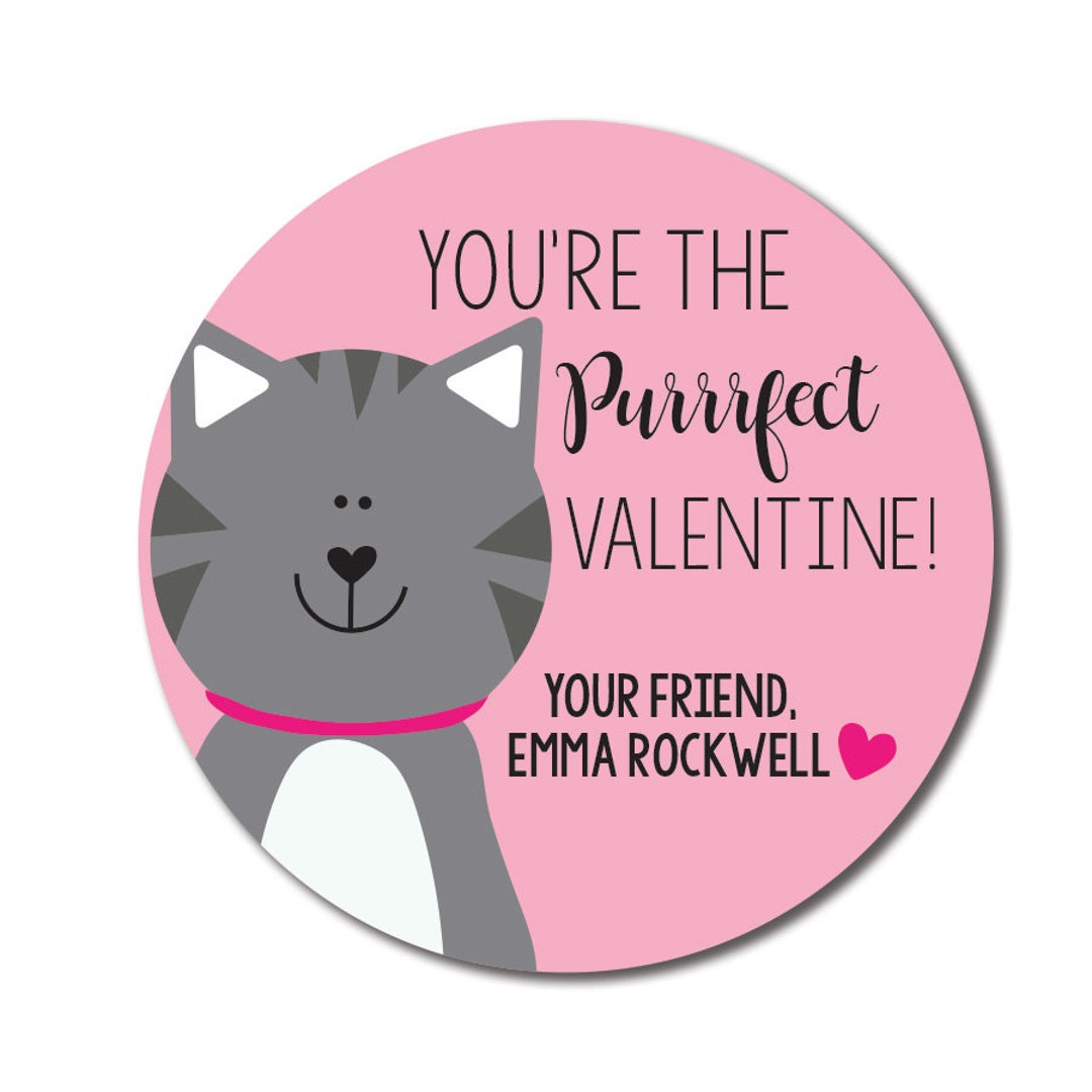 Cat Valentine's Day Sticker for Classroom Treats, Girl Kitty Valentine ...