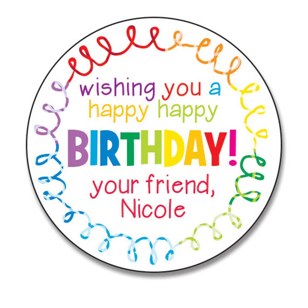 Personalized Rainbow Gift Sticker, Birthday Labels, Birthday Birthday ...