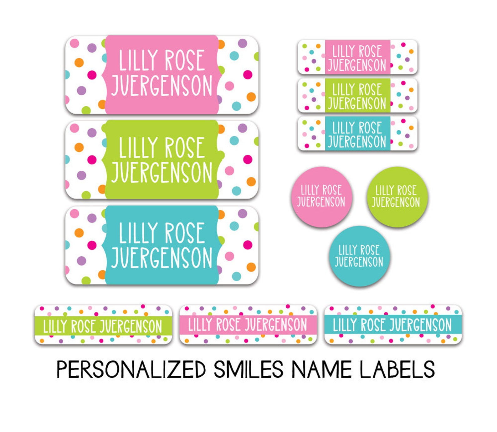 Name Labels Variety Pack Polka Dot Name Labels Skinny - Etsy