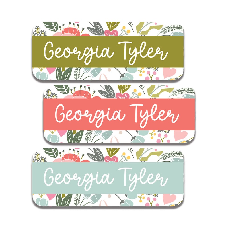 School Supply Name Labels | Floral Waterproof Stickers | 30 ...