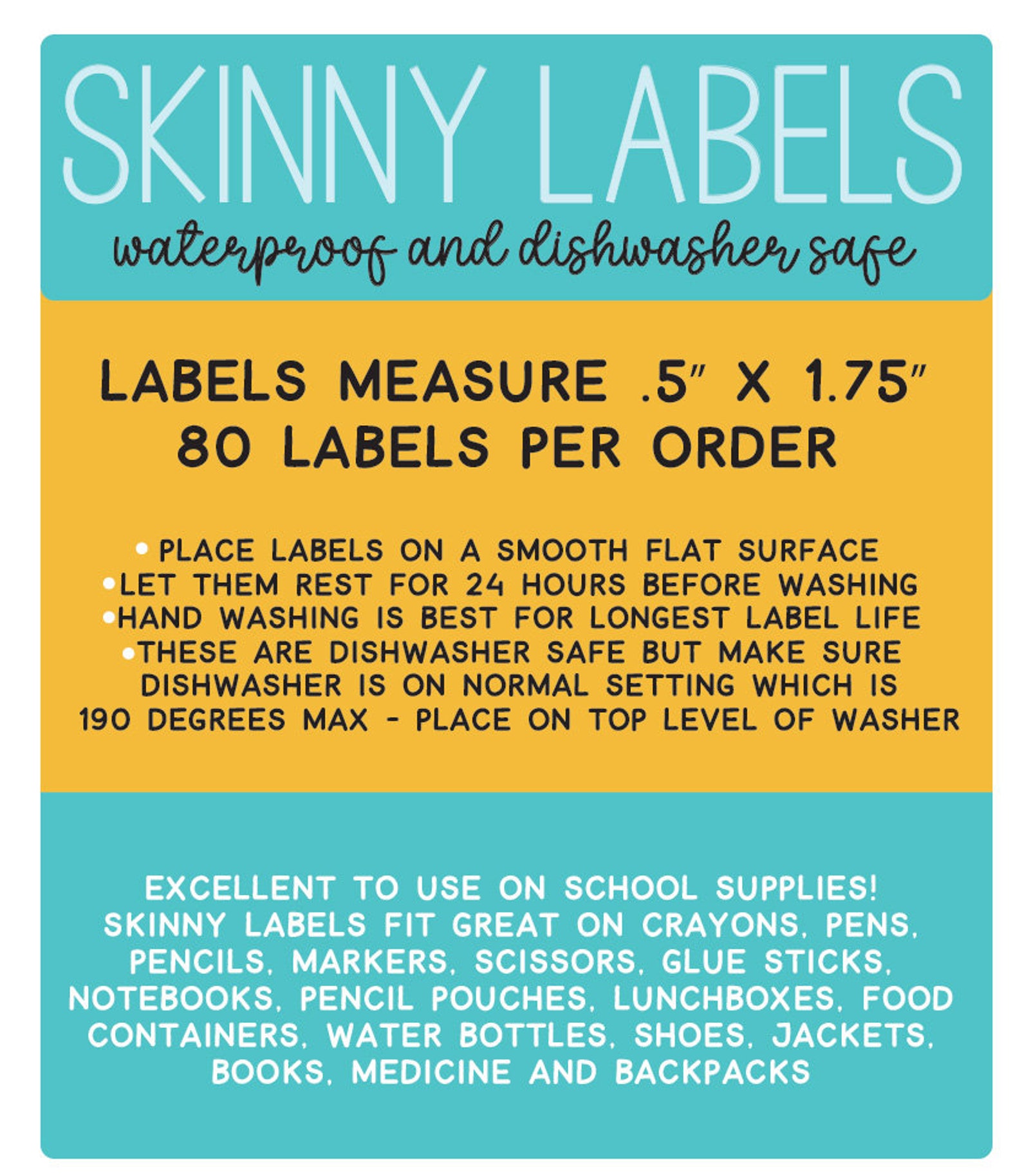 Daycare Labels, Skinny Name Labels for School Supplies, Dishwasher Safe ...