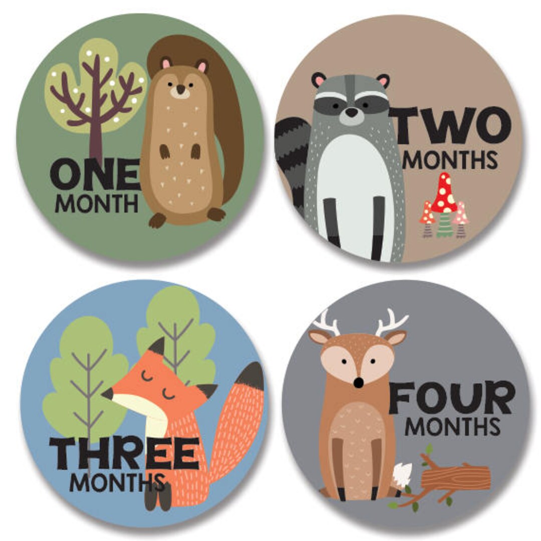 Woodland Month Stickers Boy, Woodland Baby Monthly Stickers, Fox, Deer ...
