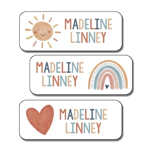 30 Personalized Watercolor Rainbow and Sun Name Labels | Waterproof ...