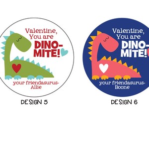 Personalized Valentine Sticker, Dinosaur Valentines Day Treat Bag Label ...